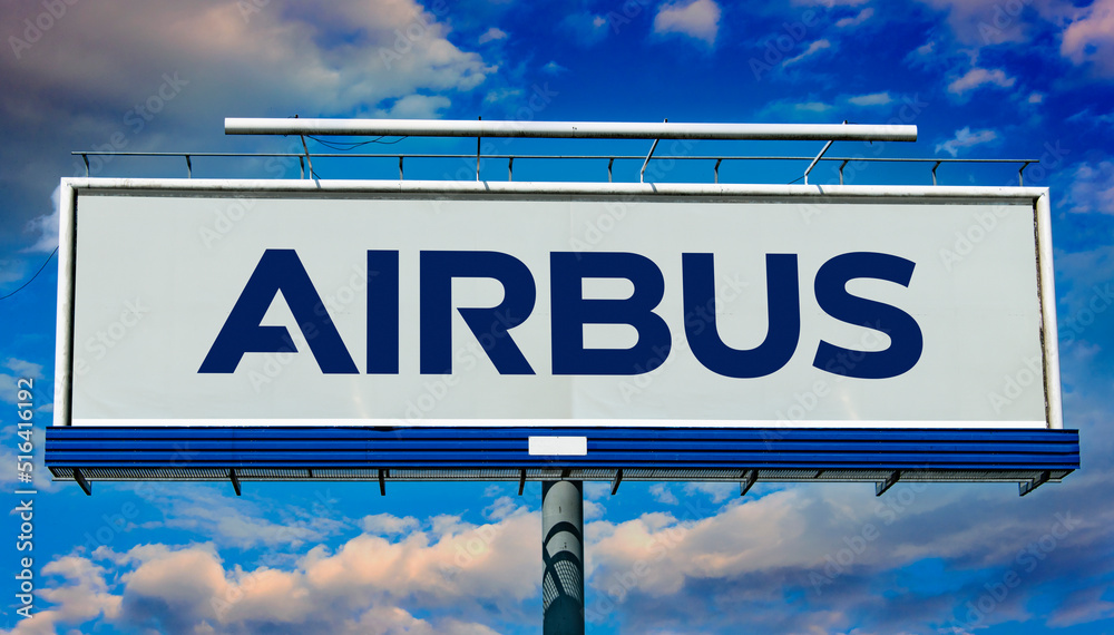 Advertisement billboard displaying logo of Airbus Stock Photo | Adobe Stock