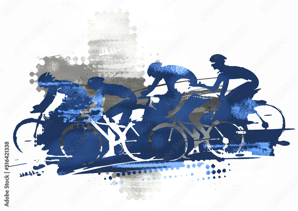 Cycling race, MTB cycling. Expressive stylized blurred drawing of a ...