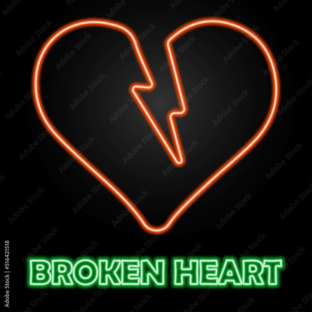 broken heart neon sign, modern glowing banner design, colorful modern ...