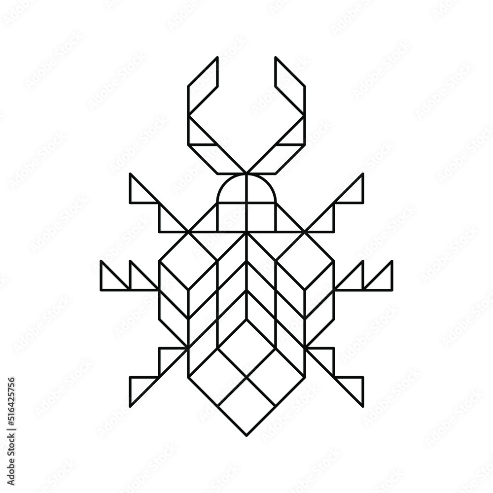 Beetle of geometric shapes. Logo. Insect mosaic from polygons. Linear ...