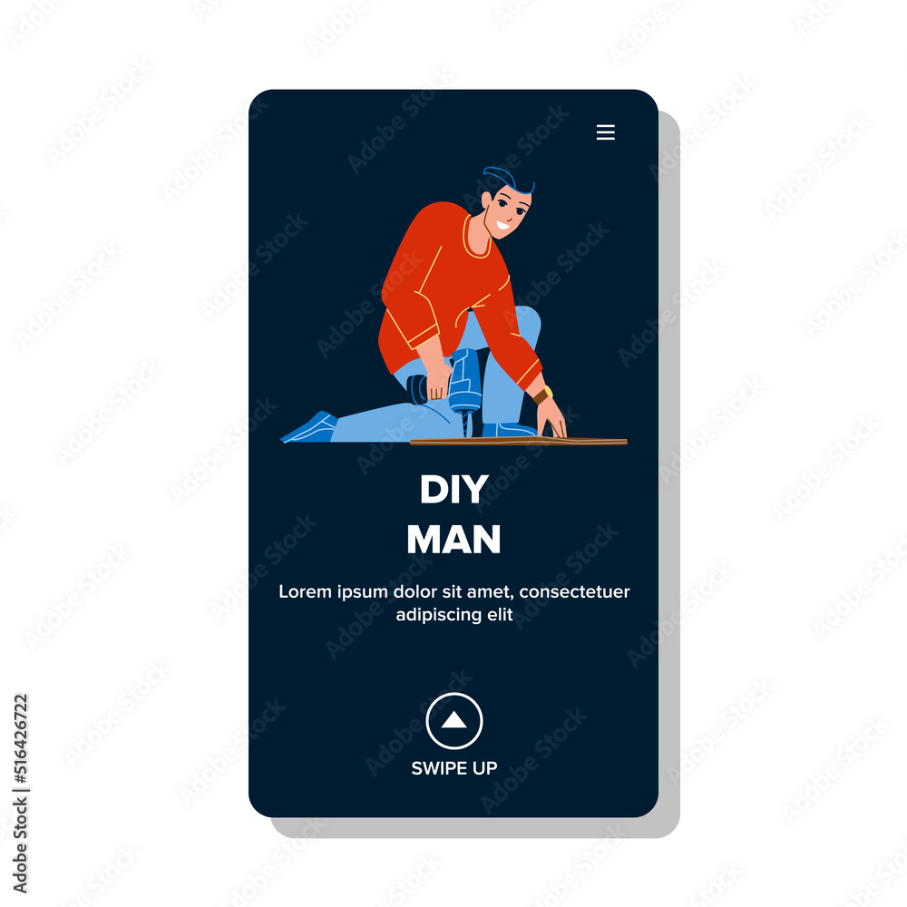 Diy Man Doing Renovation Work With Tool Vector. Diy Man Making Renovate ...