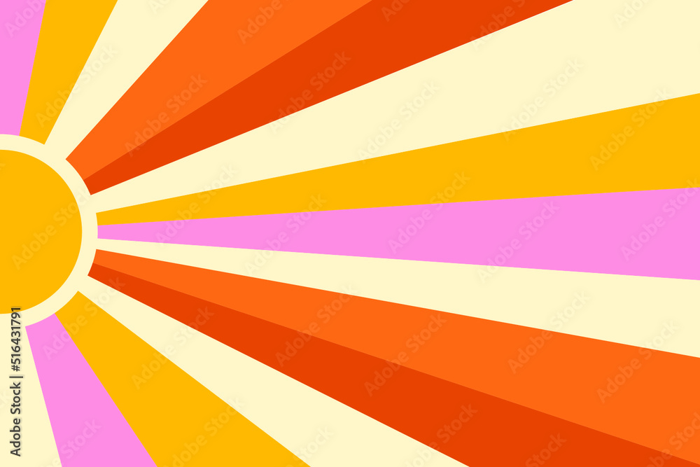 Retro groovy sun rays pattern background 70s. Sun sunbeams summer ...