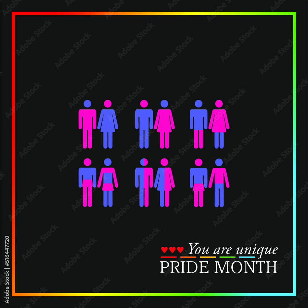 LGBTQ pride month theme card with people icons and "You are unique ...