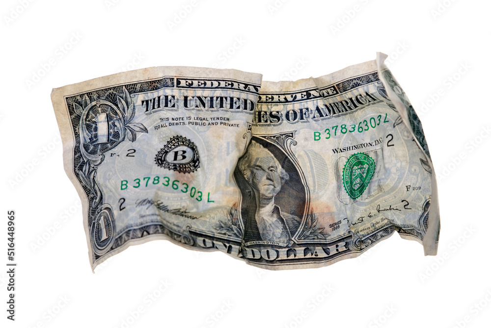 Crumpled One Dollar Bill Isolated on White Background Stock Photo ...