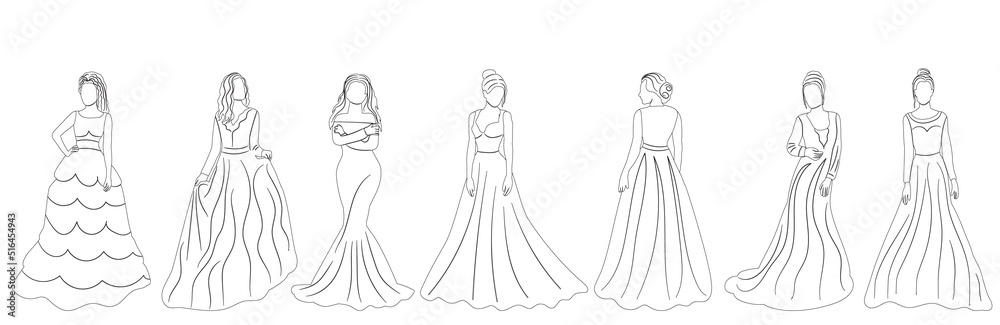 women bride, princess sketch, set isolated, vector Stock Vector | Adobe ...