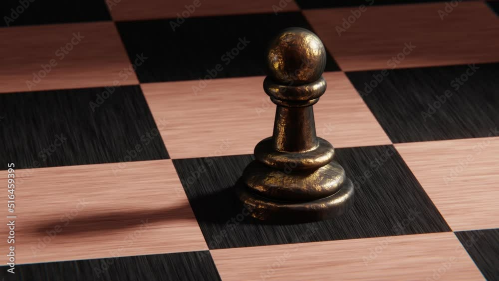 Realistic 3D animation of the lone black wooden chess pawn becomes pawn ...