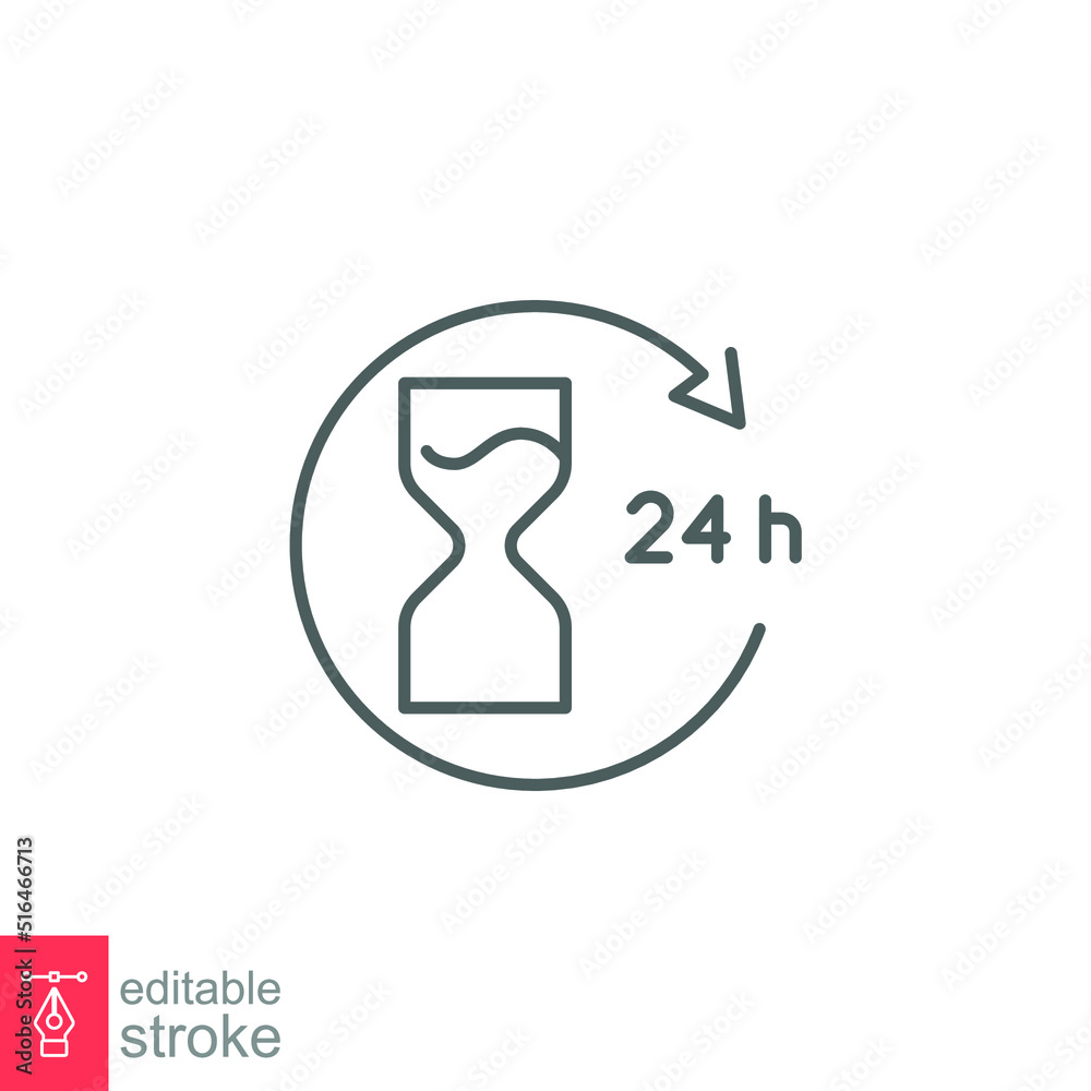 24 hour icon. Simple outline style. Around the clock work service or ...