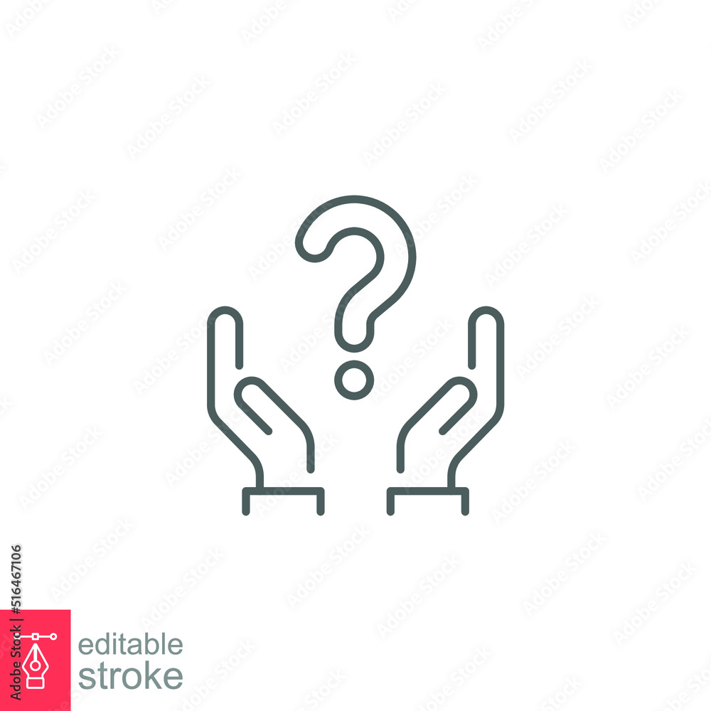 Hand holding question mark icon. Outline style. Why, who, doubt ...