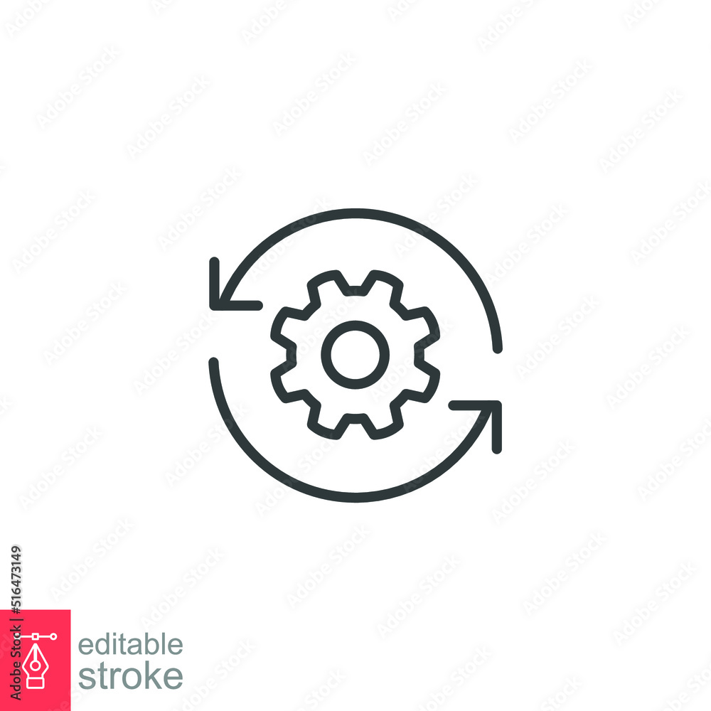 Workflow icon. Simple outline style. Operations, procedure, cog, gear ...