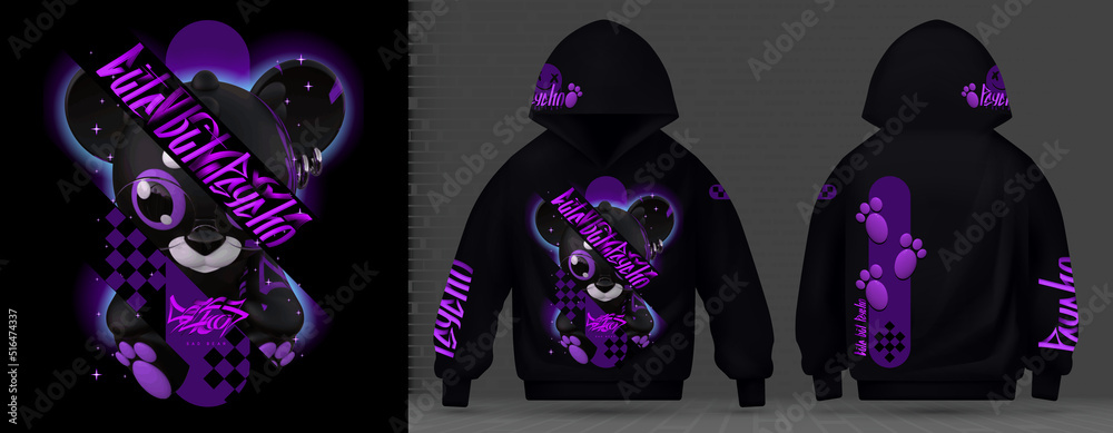 Modern collection of acid print. Cute but psycho. Emo Teddy bear violet ...