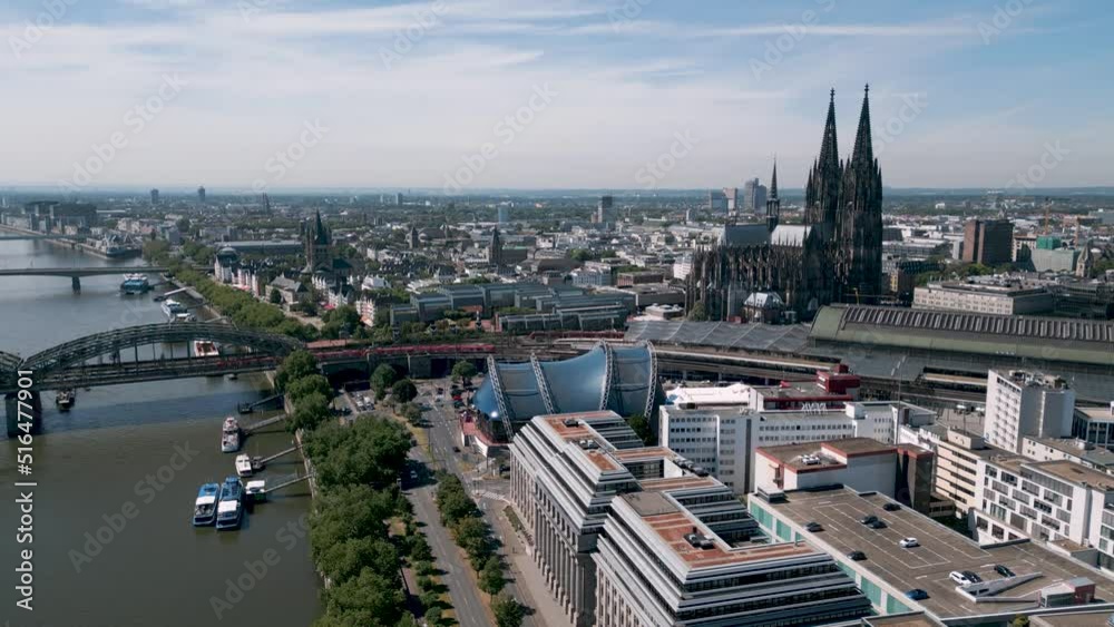 Cologne, North Rhine-Westphalia, Germany - Descending aerial bird drone ...