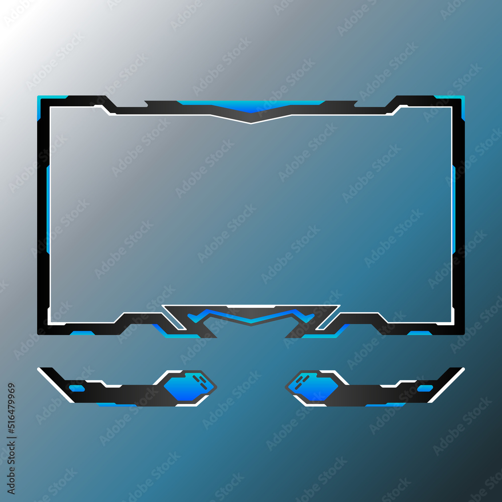 Blue theme game ui live stream overlay border frame. Creative webcam ...