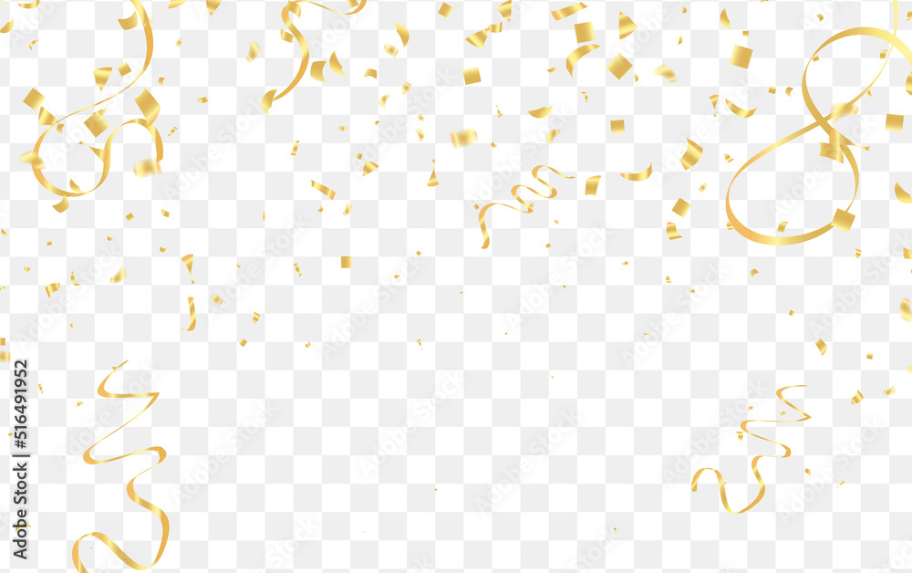 Falling shiny golden confetti isolated on transparent background.VIP flying sparkle elements ...