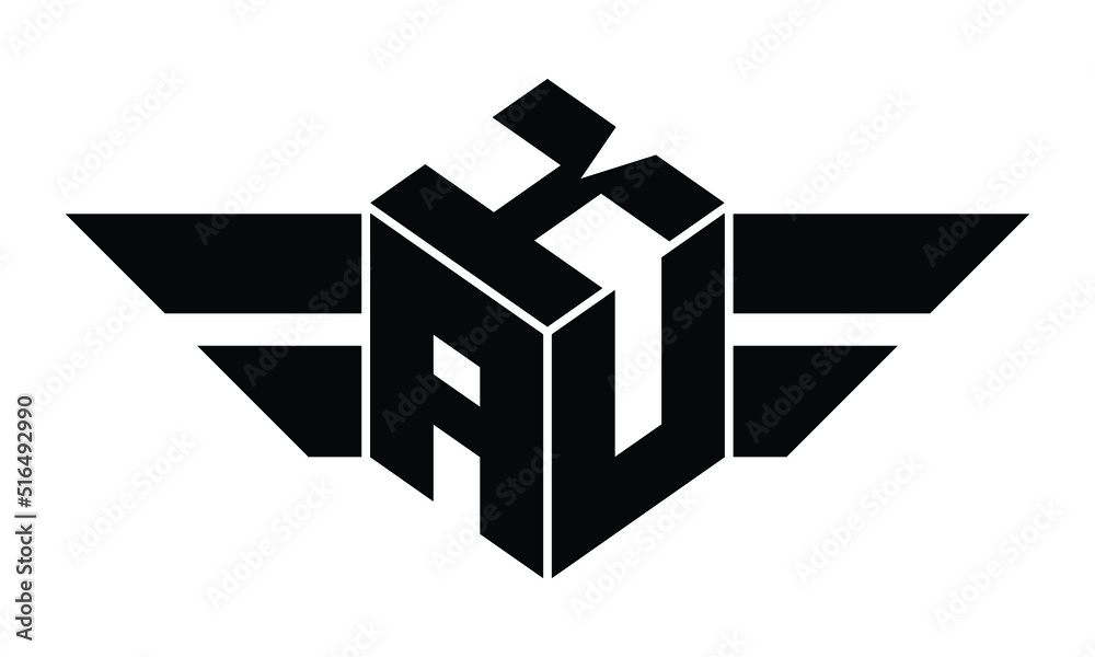 KAU three letter gaming logo in polygon cube shape logo design vector ...