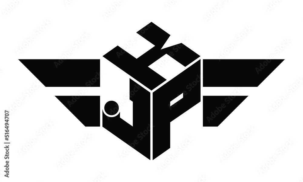 KJP three letter gaming logo in polygon cube shape logo design vector ...