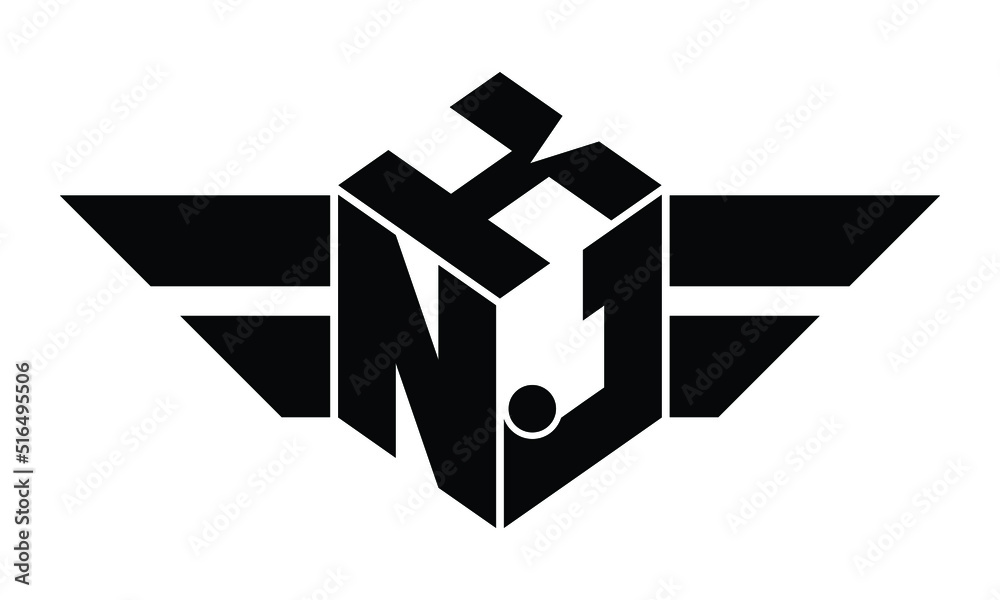 KNJ three letter gaming logo in polygon cube shape logo design vector ...