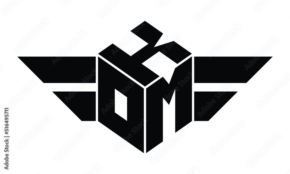 KOM three letter gaming logo in polygon cube shape logo design vector ...