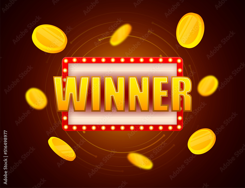 3d retro winner for banner design. Win prize. Vector background. Retro ...