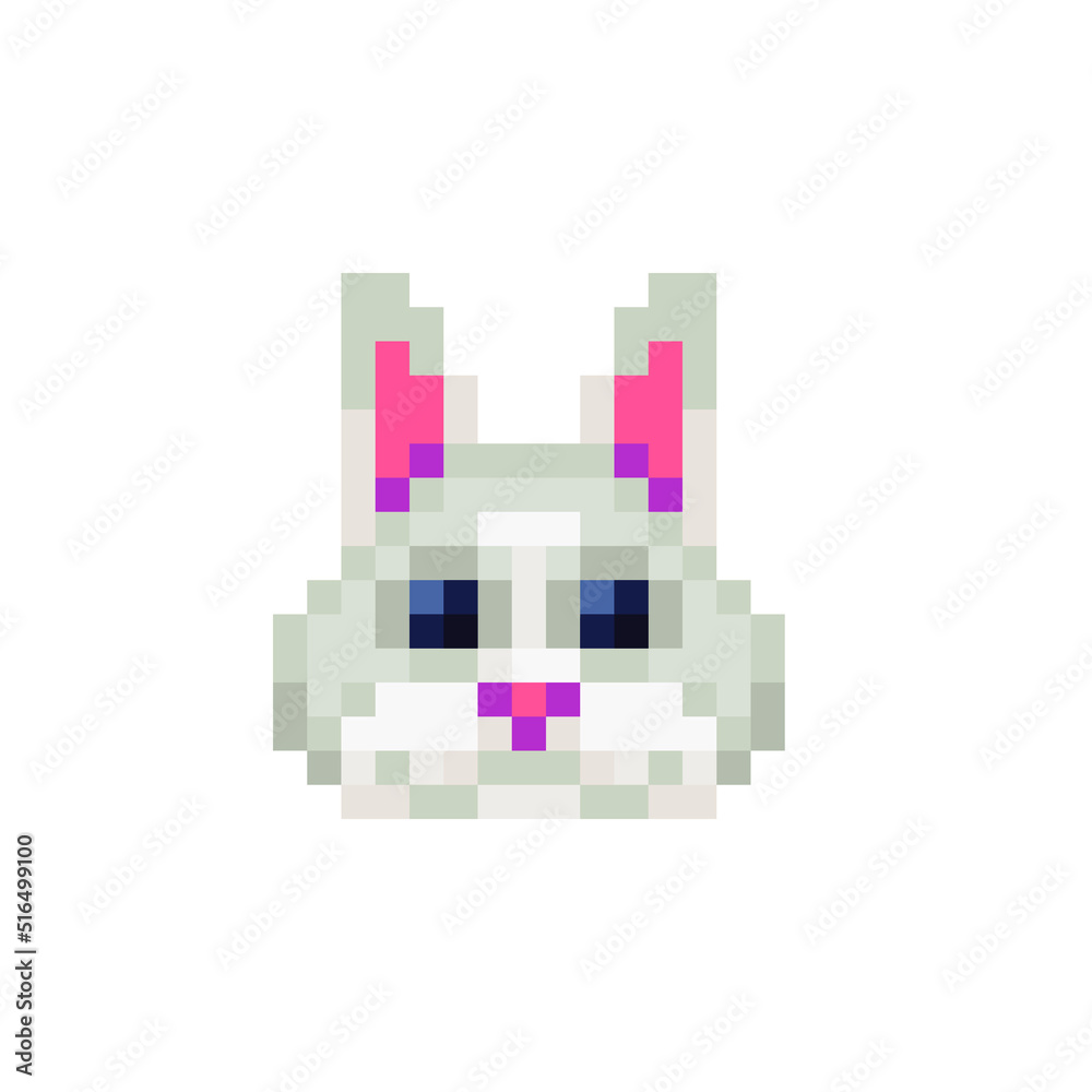 Cartoon bunny character pixel art flat style, rabbit isolated vector ...