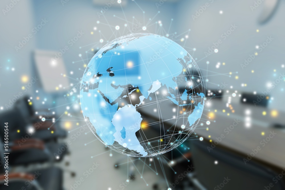 Abstract digital logistics, delivery and transportation hologram with ...