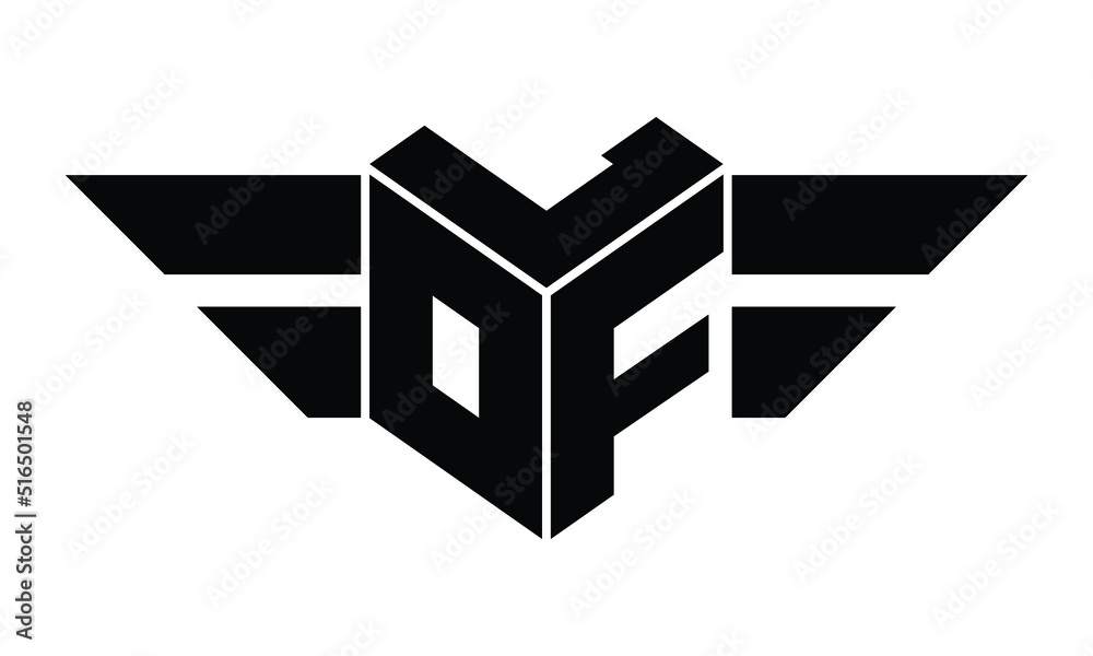 LOF three letter gaming logo in polygon cube shape logo design vector ...