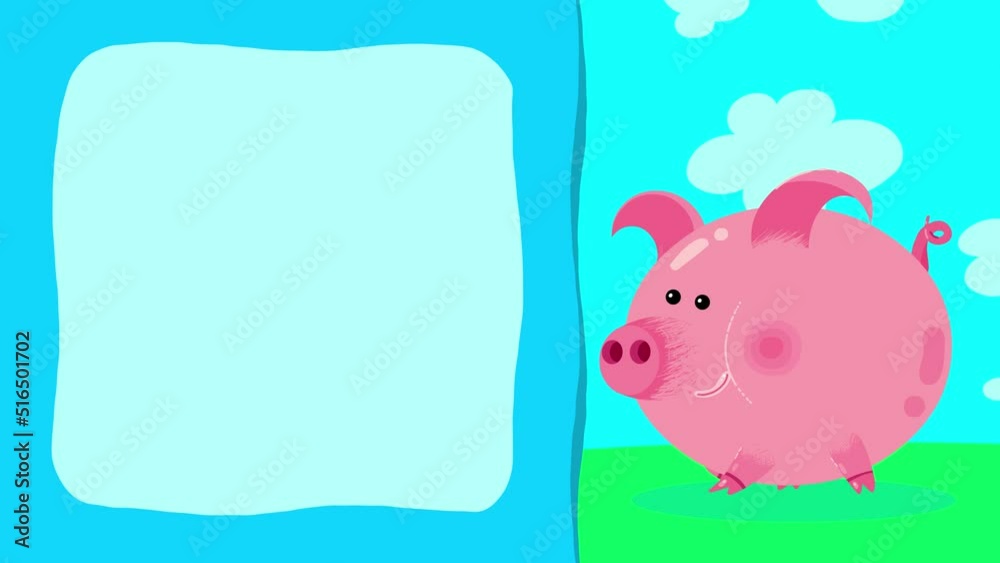 Cartoon character pig farm village animal walking loop animation for ...