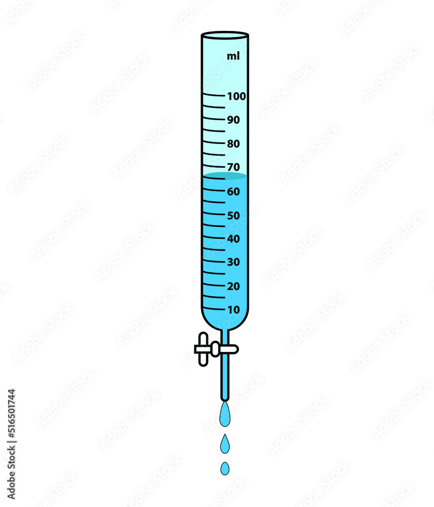 Burette fills liquid and drops. color vector. with measuring scale ...