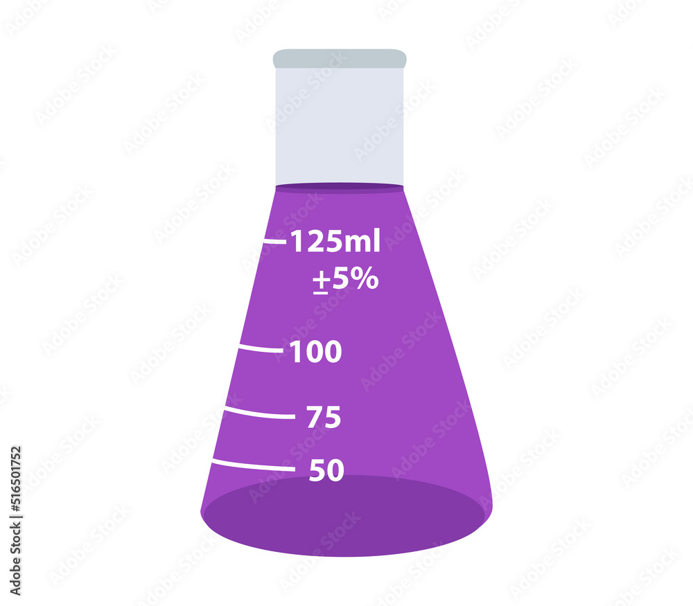 Conical flask with measuring scale. Beaker for chemical experiments in ...