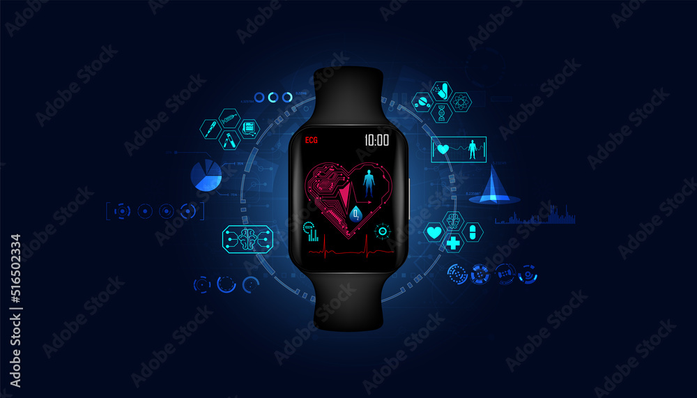 Abstract Black smart watch icon Healthcare includes Medical Medicine ...