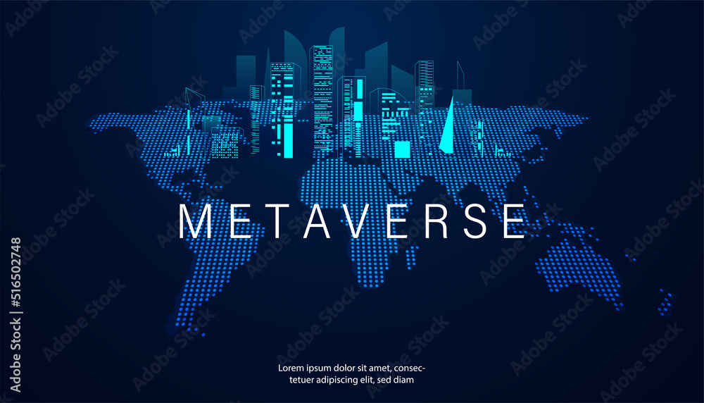 Abstract Metaverse Smart city Virtual reality Concept map world blue ...