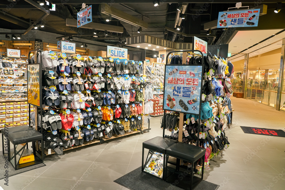 BUSAN, SOUTH KOREA - MAY 25, 2017: goods on display at a store at Lotte ...