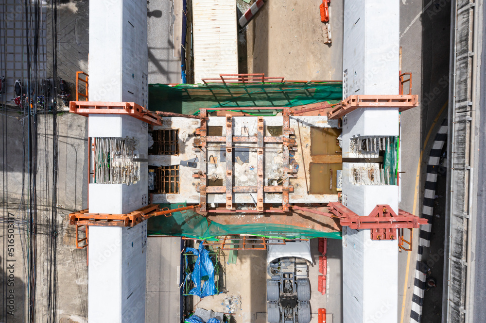 Bangkok urban Mass Transit Project (Pink Line Monorail). Aerial top ...