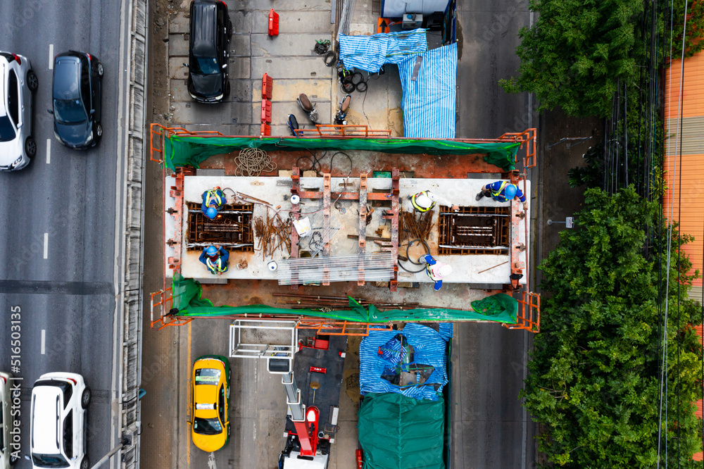 Bangkok urban Mass Transit Project (Pink Line Monorail). Aerial top ...