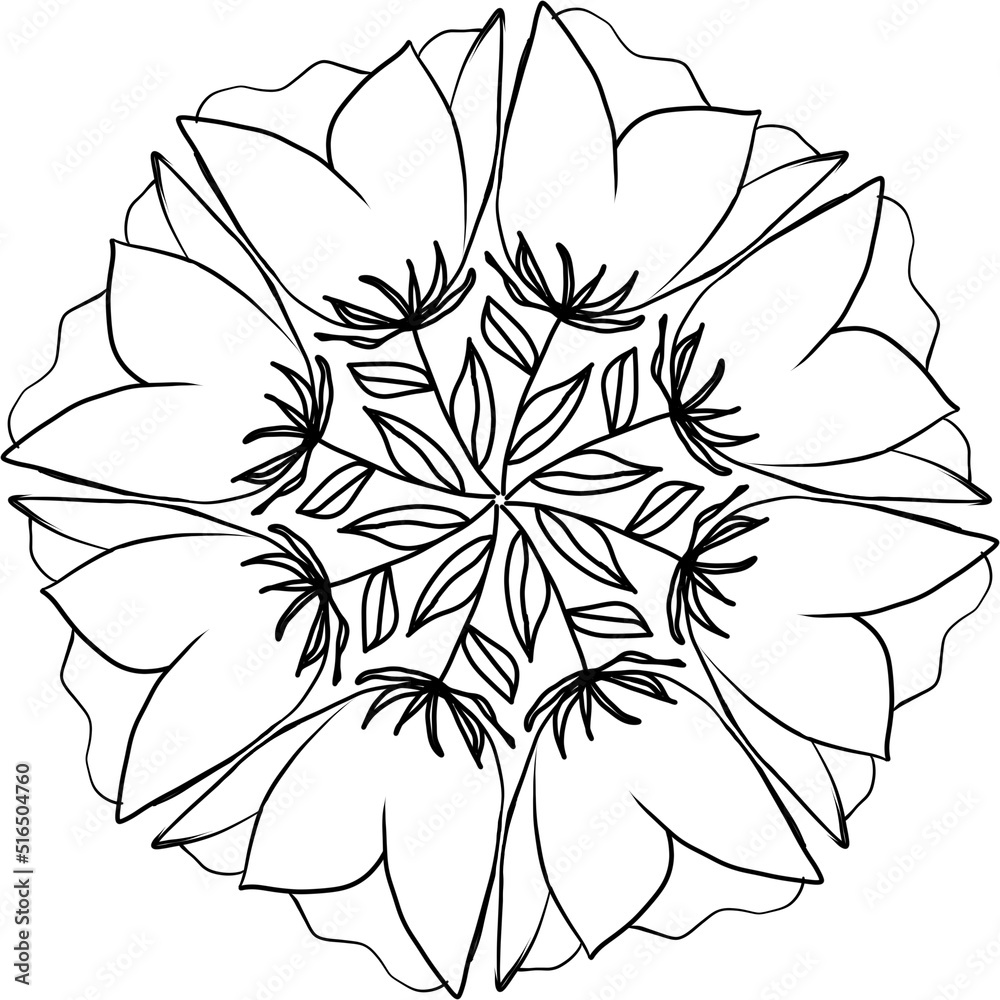 Vector Hand Drawn Line Art Drawing of Flower.Sketch line drawing flower ...