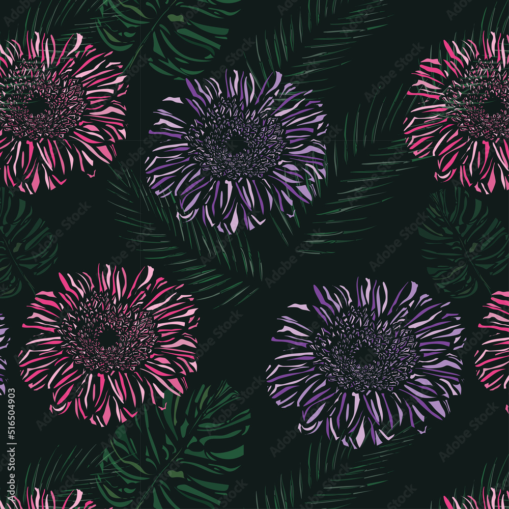 Seamless floral pattern of african violet color, fandango pink color ...