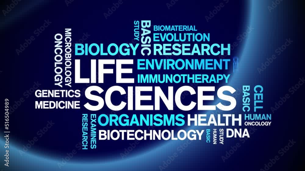 Life Sciences animated tag word cloud;text design animation kinetic ...