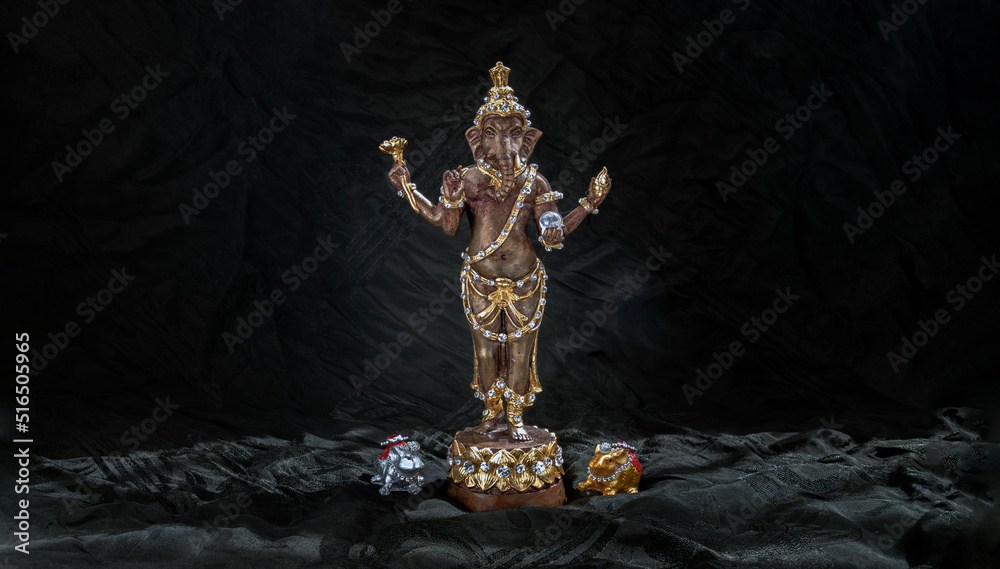 Bronze figurine of Lord ganesha and Mushika statue mouse (Rat of Lord ...