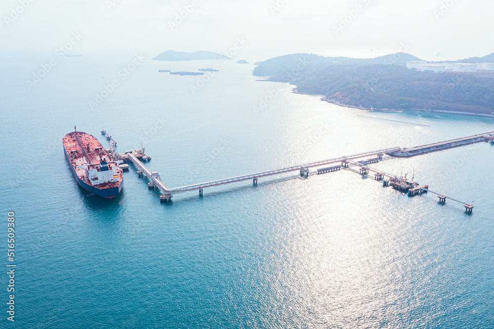 Aerial view of Modern sea harbor with transhipment equipment for oil ...