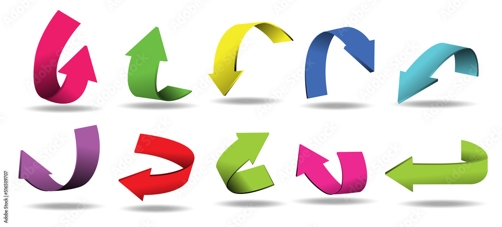 Realistic set arrows colorful. arrow symbols and arrow icons collection ...