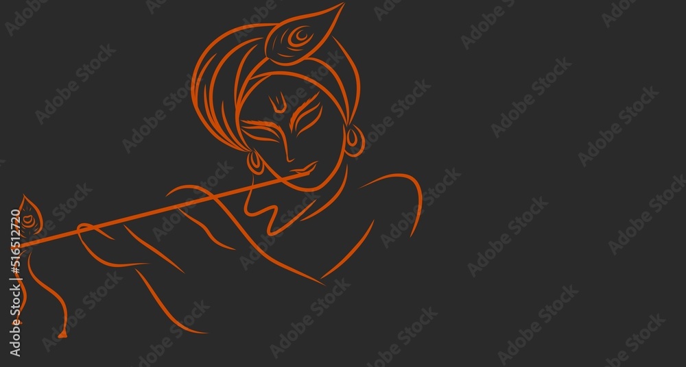 Lord Krishna line art Stock Illustration | Adobe Stock