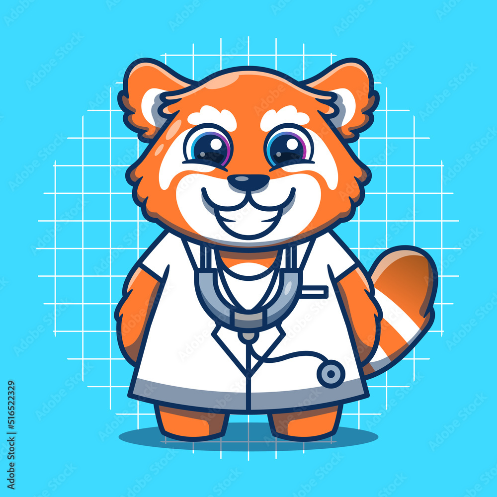Cute red panda wearing doctor costume vector illustration Stock Vector ...
