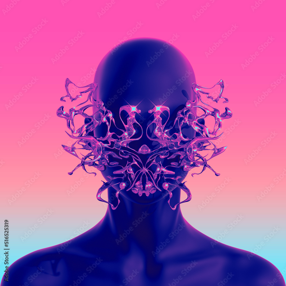 Abstract concept sculpture illustration from 3D rendering of front view ...