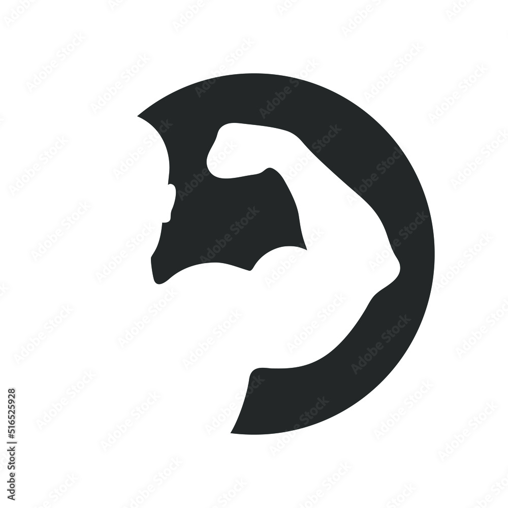 Strong man graphic icon. Brawny arm sign in the circle isolated on ...