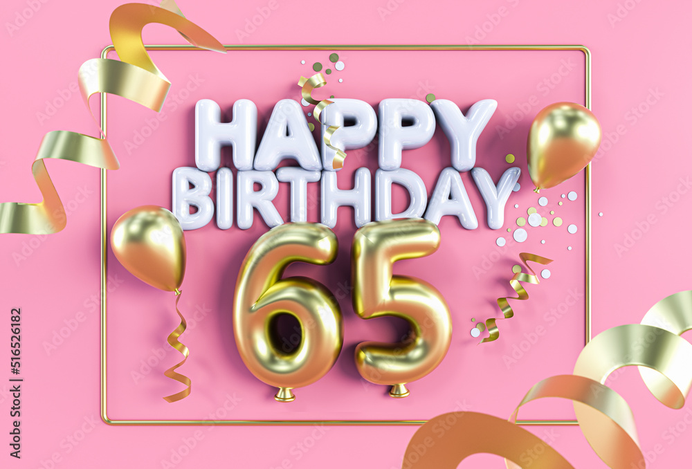 Happy Birthday 65 in Gold auf Rosa Stock Illustration | Adobe Stock