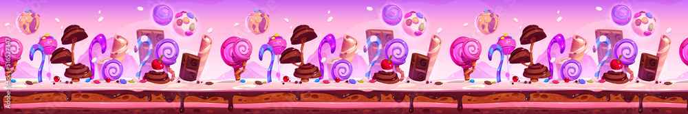 Candy planet cartoon game platform, seamless background. Arcade ui ...