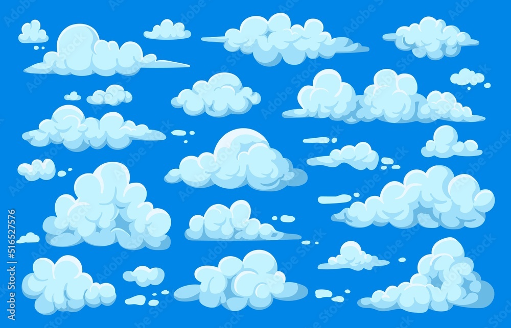 Cartoon clouds. Game ui asset with heaven sky scene, summer cloudy ... Cartoon clouds. Game ui asset with heaven sky scene, summer cloudy ...