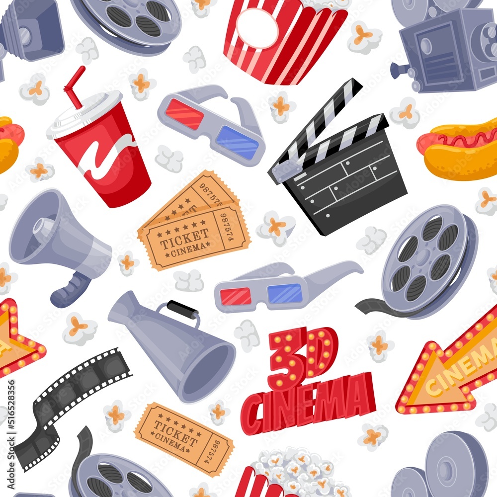 Movie elements pattern. Seamless print of film making and cinema ...
