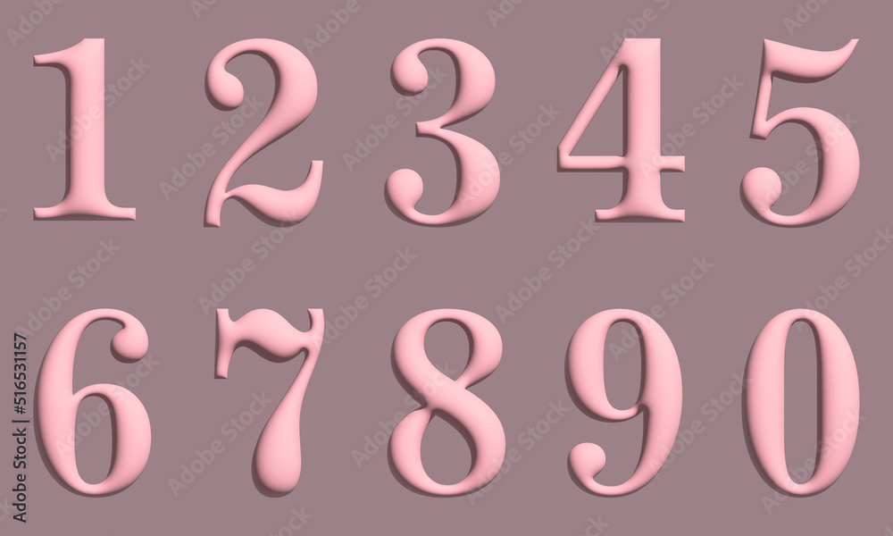 Set of vector pink 3d numbers. Set of characters. Vector illustration ...