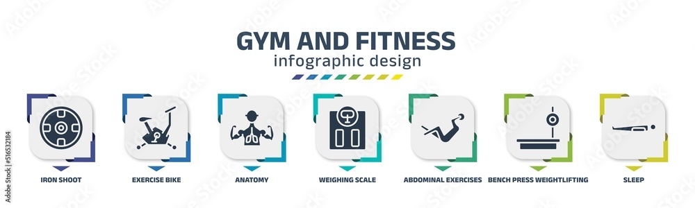 gym and fitness infographic design template with iron shoot, exercise ...