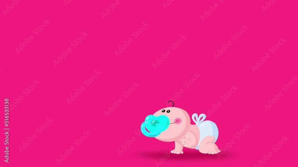 Baby character cartoon animation crawling with nappy and sweet teat ...